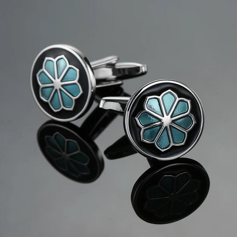 High-quality-round-blue-pattern-cufflinks-for-men-s-wedding-French ...