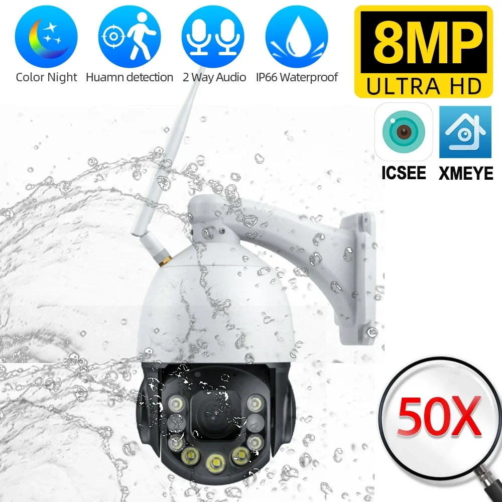8MP 4K PTZ IP Camera Color Night Vision Wifi 50X Zoom CCTV Wireless ...