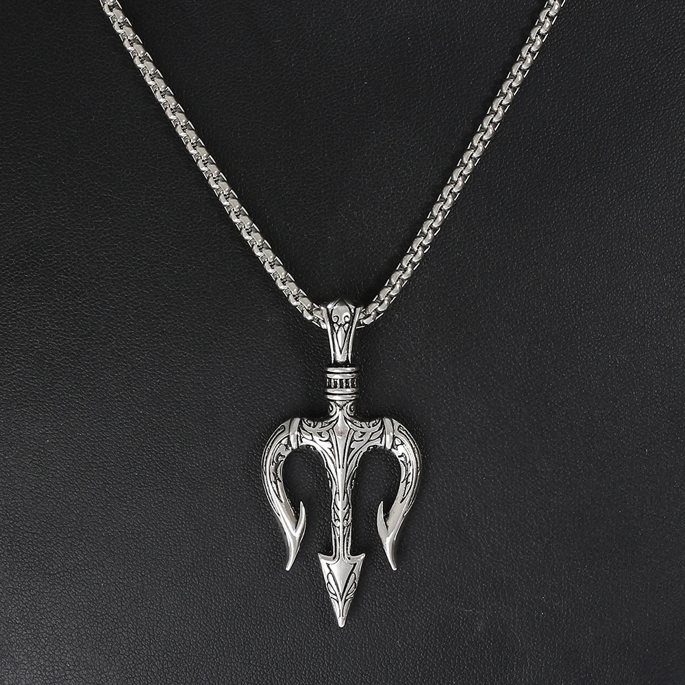 Collar con colgante de Tridente Punk para hombre, cadena de oro y plata ...