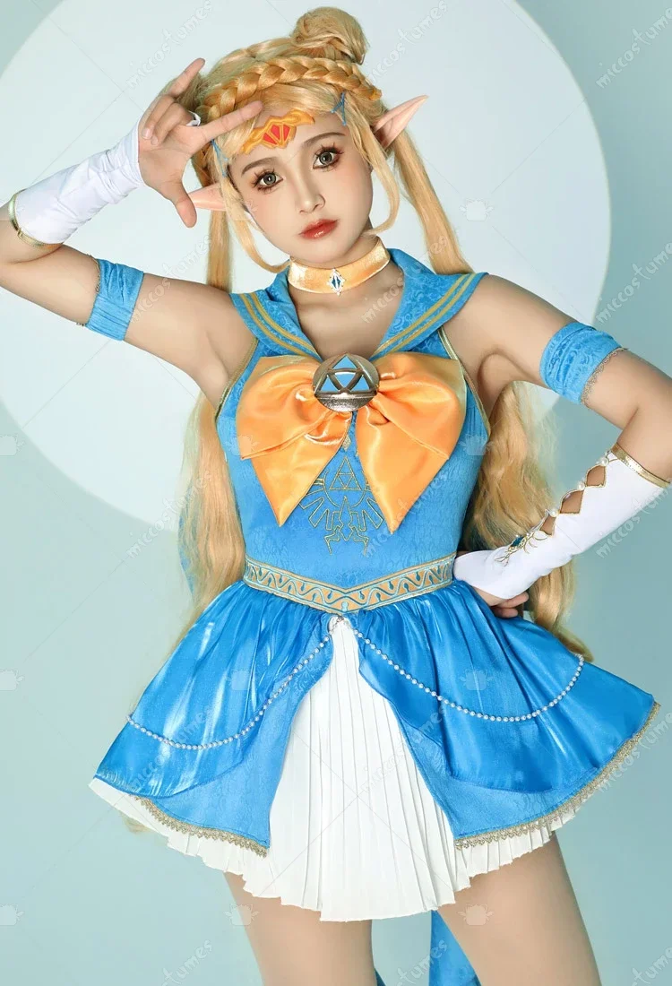 Miccostumes Women's Princess Magical Sailor Suit Dress with Gloves Hair ...
