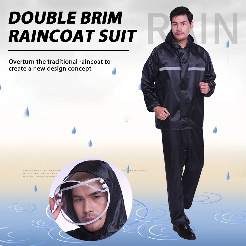Split-Raincoat-Rain-Trouser-Set-Oxford-Cloth-Double-Brim-Large-Pocket ...