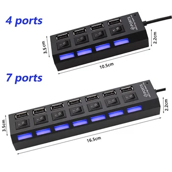 USB HUB 4/7 Port Multiple Expander With ON/OFF Switch Multi USB ...