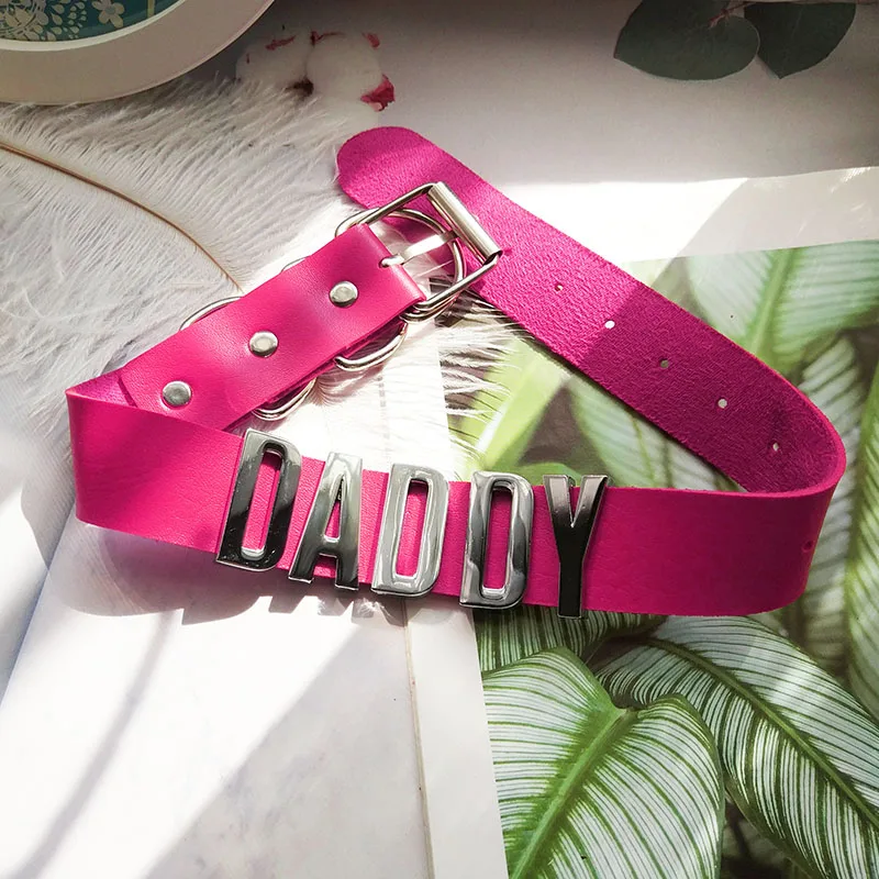 3cm/1.18inch Wide Goth Kpop English Letters DADDY Pu Leather Necklace ...