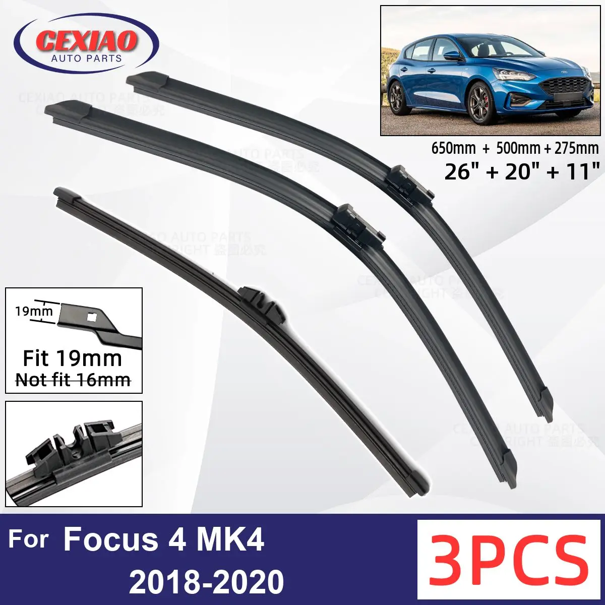 For-Ford-Focus-4-MK4-2018-2020-Car-Front-Rear-Wiper-Blades-Soft-Rubber ...