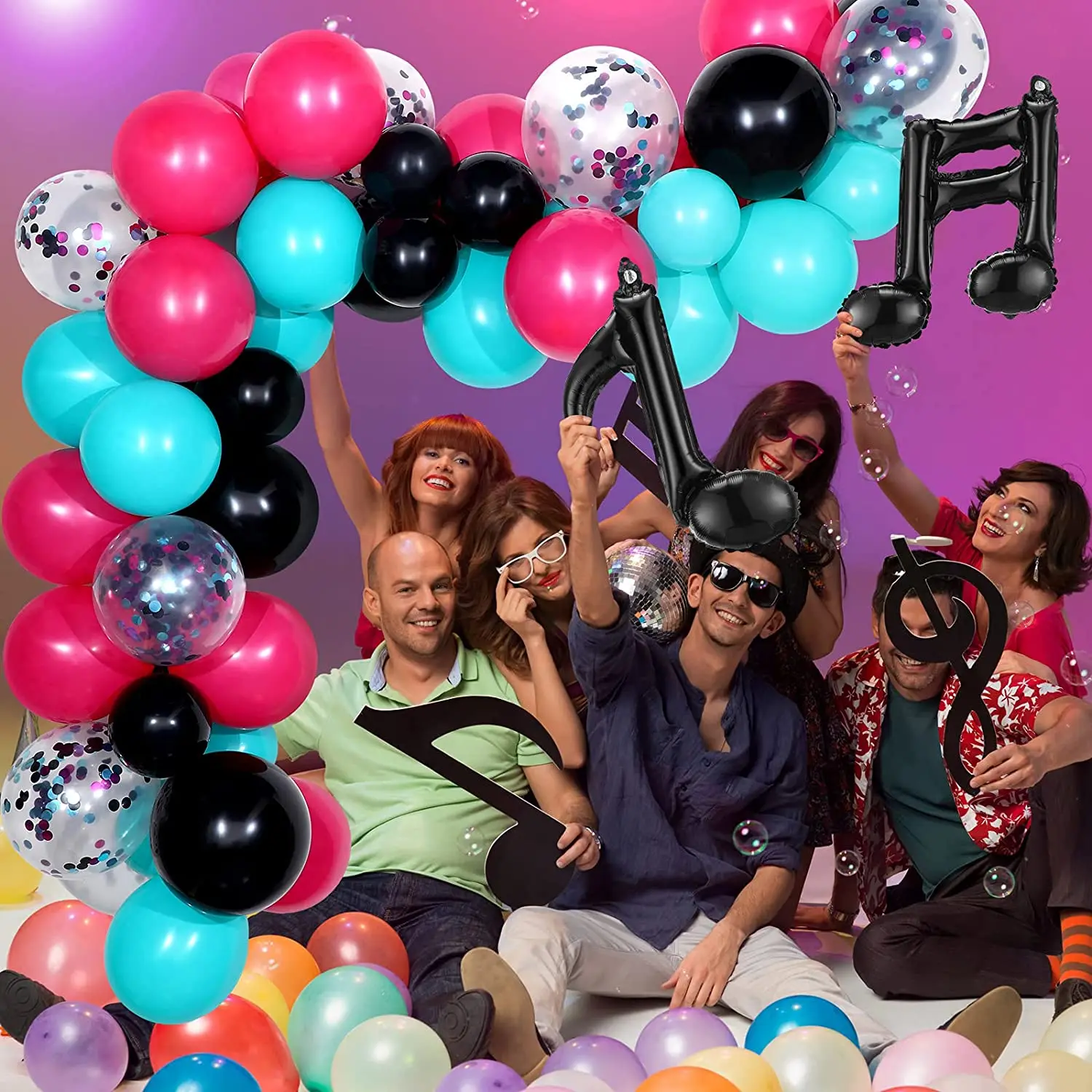 Music-Party-Decor-Notes-Preto-Vermelho-Azul-Karaoke-Bal-o-Garland-Arch ...