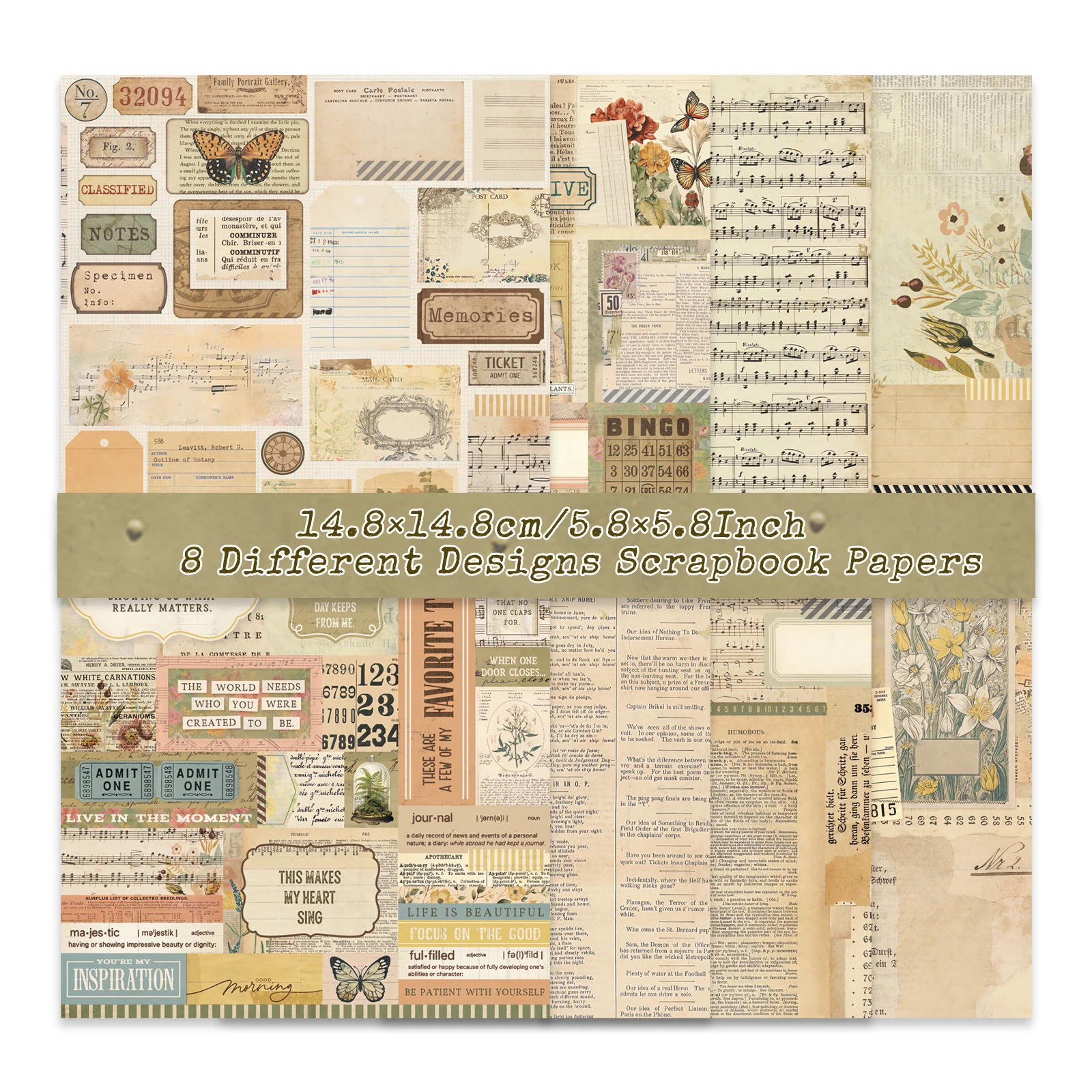 8 Sheets Memory Book Scrapbook Paper Craft Paper,Junk Journal Paper For ...