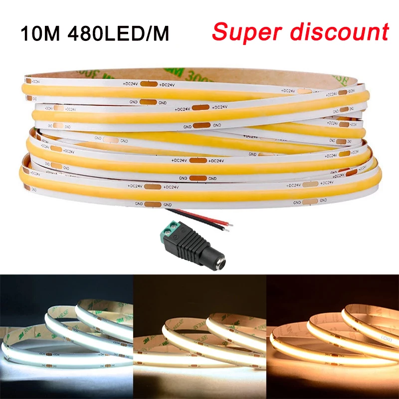 10M-COB-LED-Dimmable-Strip-Light-8mm-312-leds-m-High-Density-DC-12V-24V ...