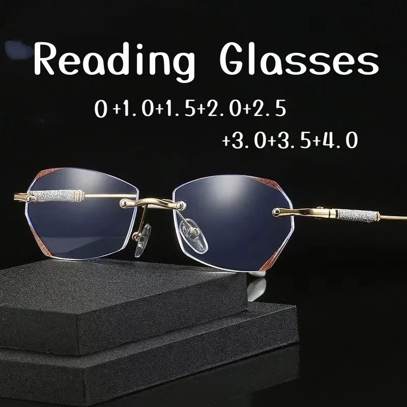 Luxury-Design-Rimless-Reading-Glasses-Unisex-New-Diamond-Cutting-Frame ...