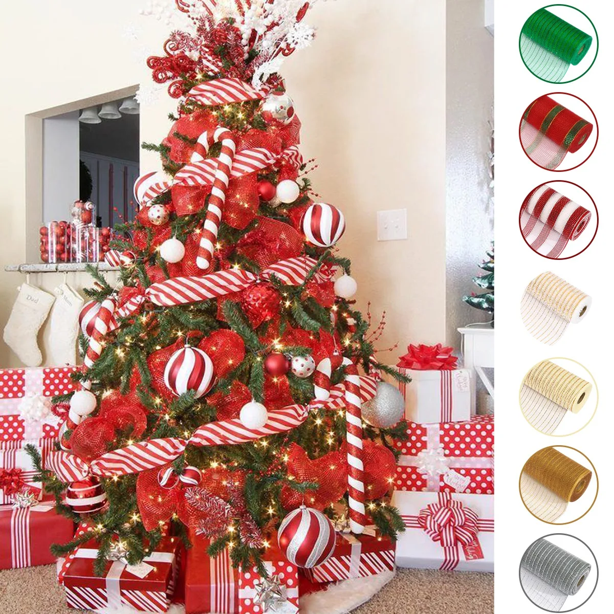 2025 Christmas Crystal Gauze Ribbons Christmas Tree Decorations for ...