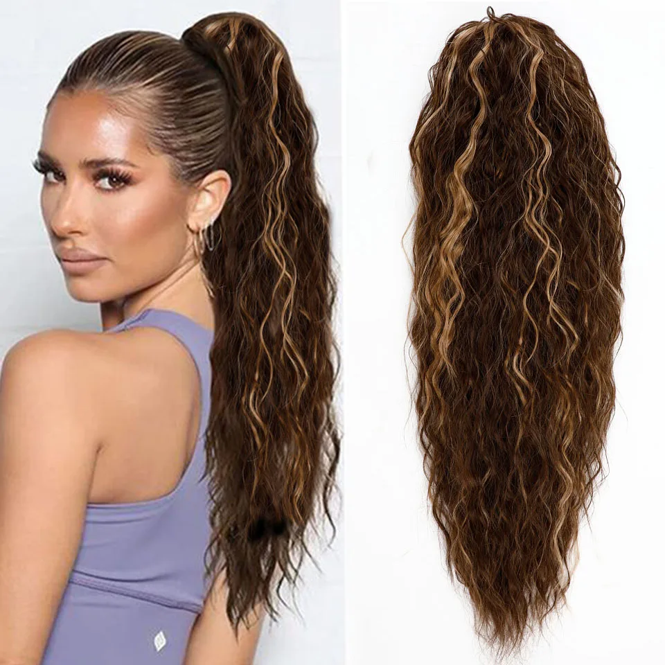 Long-Curly-Drawstring-Ponytail-Synthetic-Ponytails-for-Women-Black ...