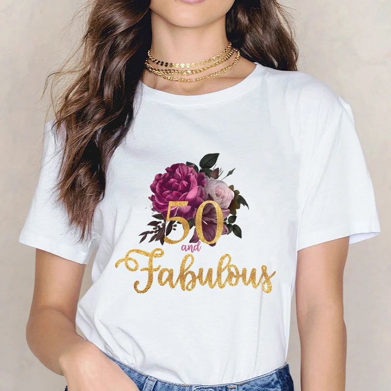 50 & Fabulous 50 Years Old 50th Birthday Flower T-shirt Graphic Tee ...