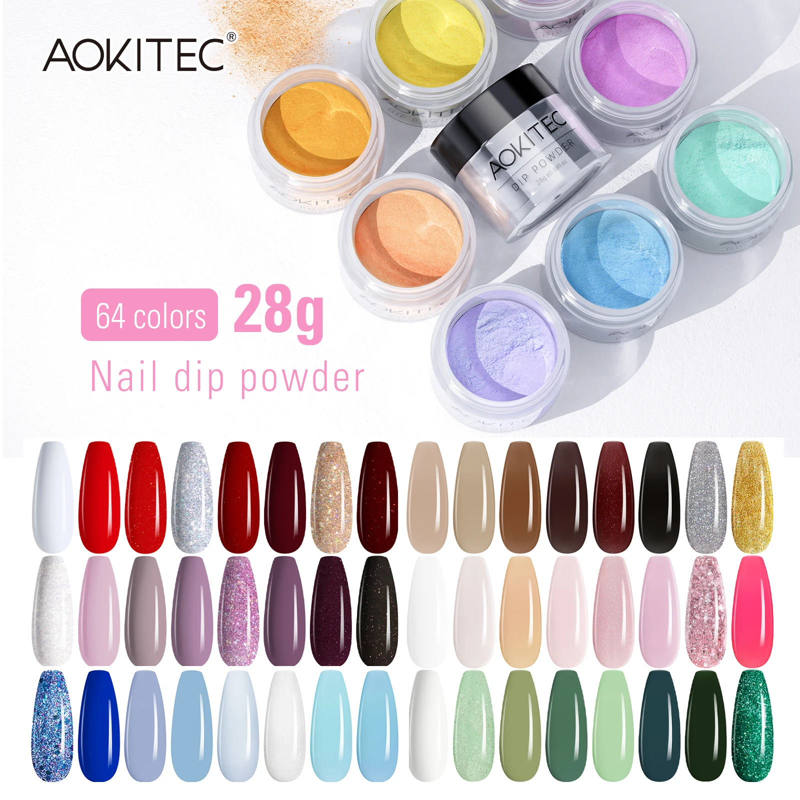 Aokitec 28G 1PC Nail Dipping Powder Natural Dry No Lamp Cure Pigment ...