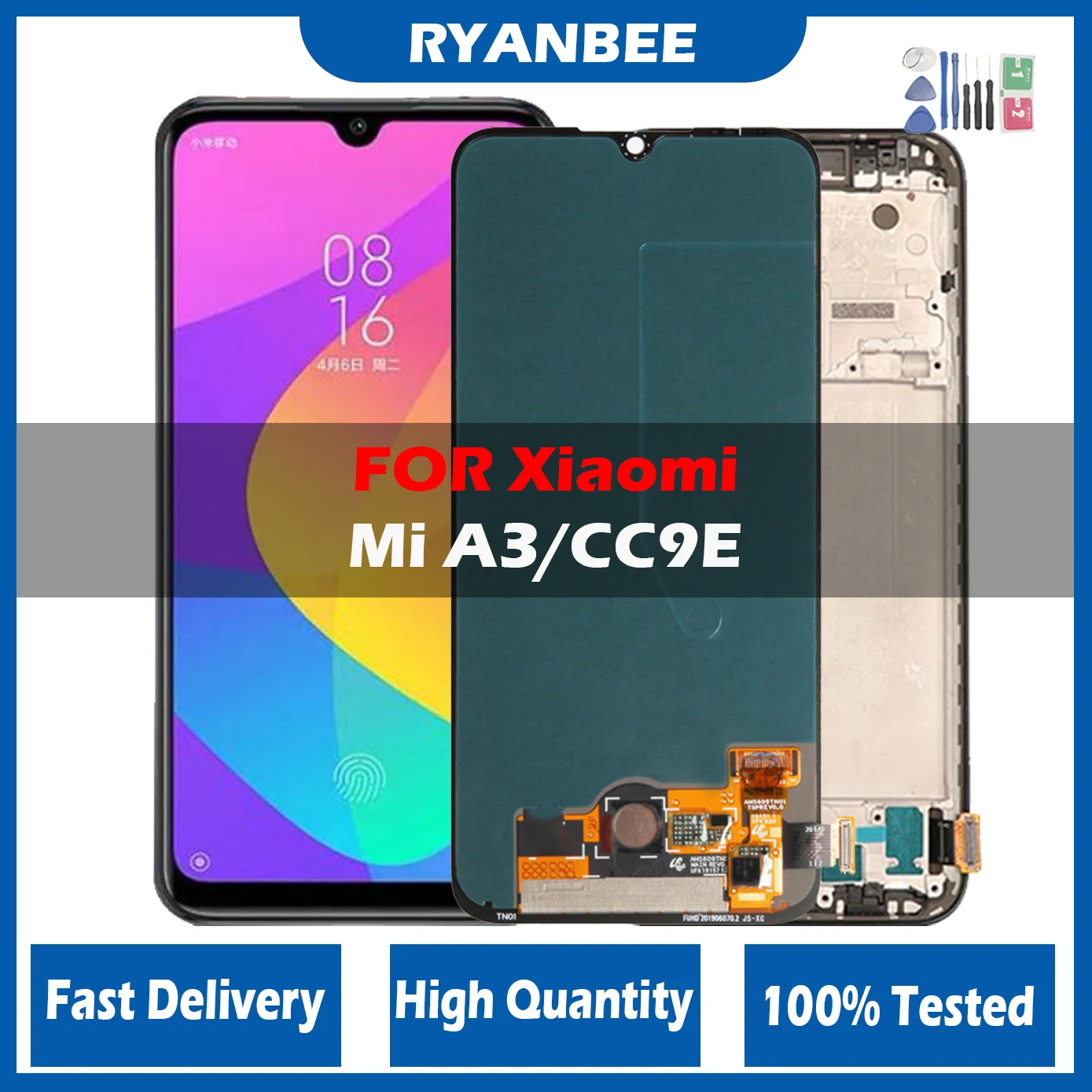 Pantalla táctil LCD AMOLED para Xiaomi Mi A3 CC9E, repuesto con Marco, montaje de pantalla LCD ...