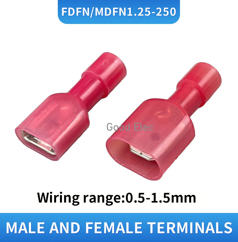 100PCS 50Sets RED 1.25-250 MDFN FDFN NYLON Brass Male Female Male ...