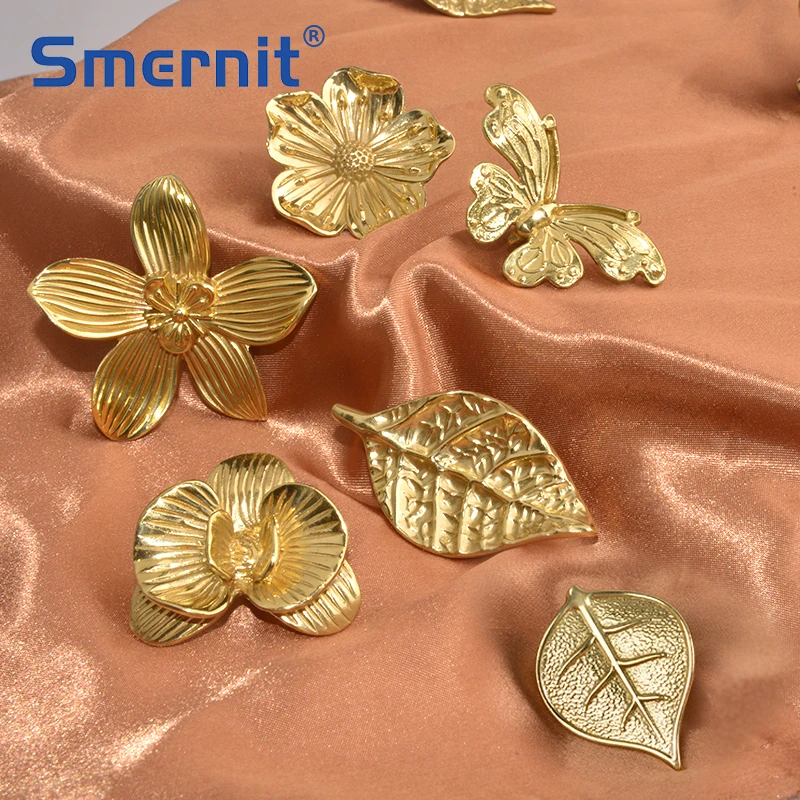 Brass Furniture Handles Flower Leaf Pulls Gold Solid Door Knobs And Handle For Cabinet Kitchen ...