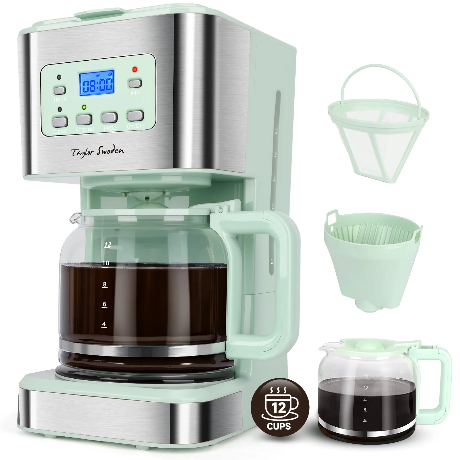 Taylor Swoden Kaffeemaschine mit Timer, 1.5L Filterkaffeemaschine 12 ...
