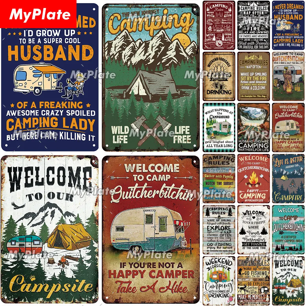 [MyPlate] Vintage Welcome Camping Poster Store Metal Sign Plate Tin ...