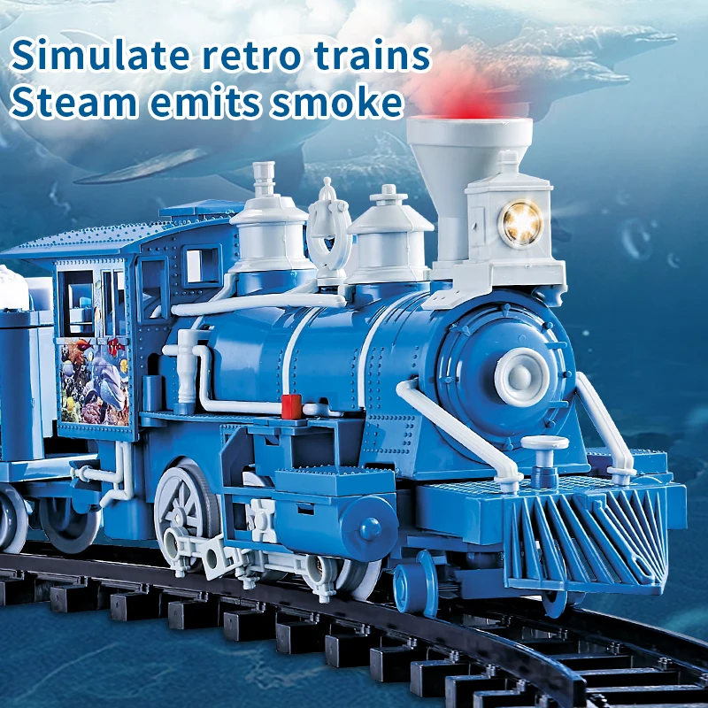 Simulated ocean steam train, classic retro steam train shape, double ...