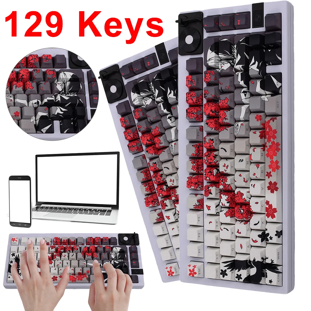 129-Key-Raven-Sakura-Keycap-Set-Dye-Sub-Keycaps-PBT-Keycaps-Customized ...