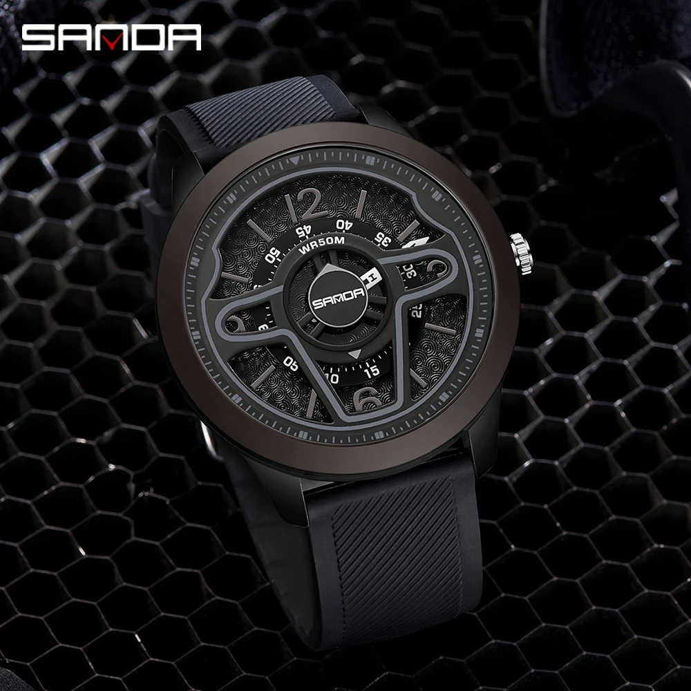 Sanda-9023-New-Model-Unique-Design-Rotating-Dial-Soft-Silicone-Strap ...