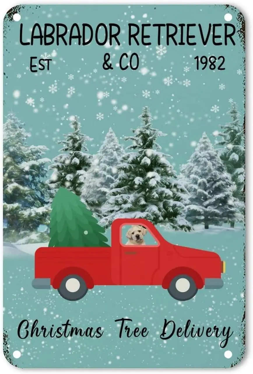 Christmas-Tree-Delivery-Tin-Metal-Sign-Labrador-Retriever-Red-Truck ...