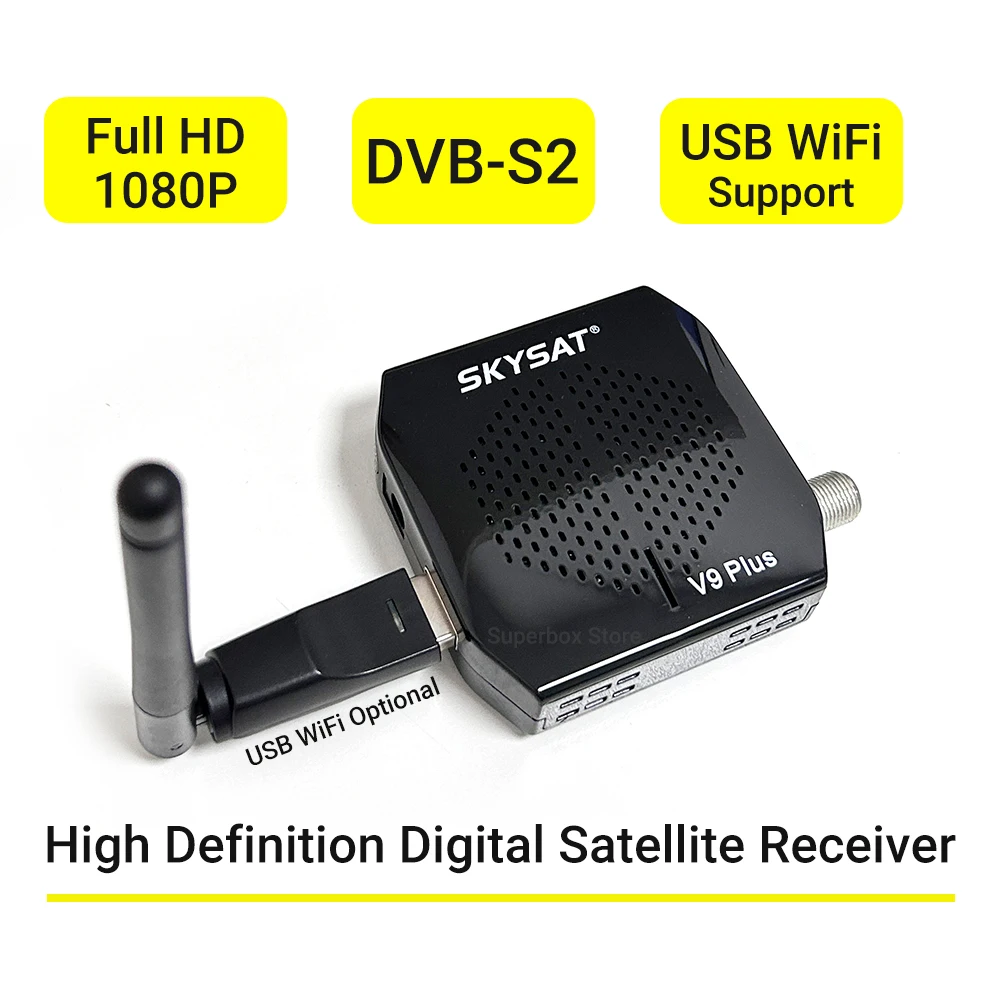 SKYSAT V9 Plus HD Digital Satellite Receiver DVB-S/S2 Support CS USB WiFi Optional 3G Dongle PVR ...