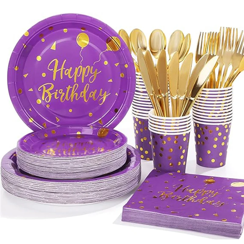 16pcs-set-Purple-Disposable-Party-Tableware-Paper-Plate-Paper-Cups ...
