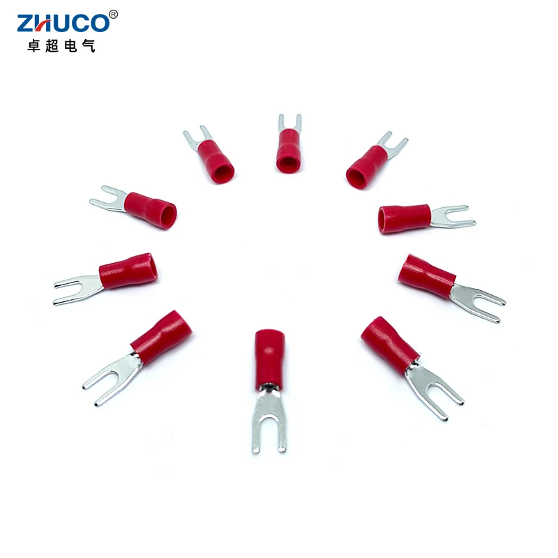100pcs SV1.25-3 Red Copper U Shaped Fork PVC Insulated Electrical Wire Connector Faston Cable ...