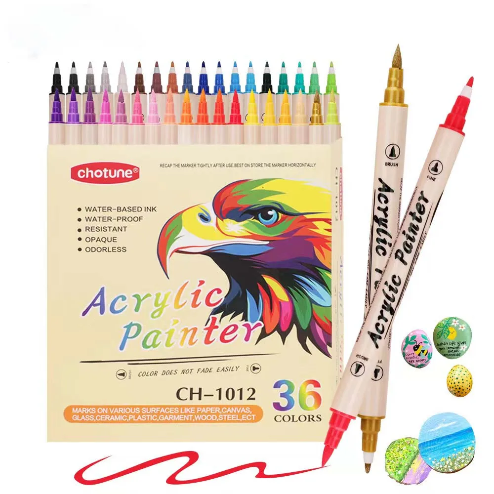 12-24-36-Color-Boxed-Double-ended-Acrylic-Pen-Waterproof-Soft-Bristled ...