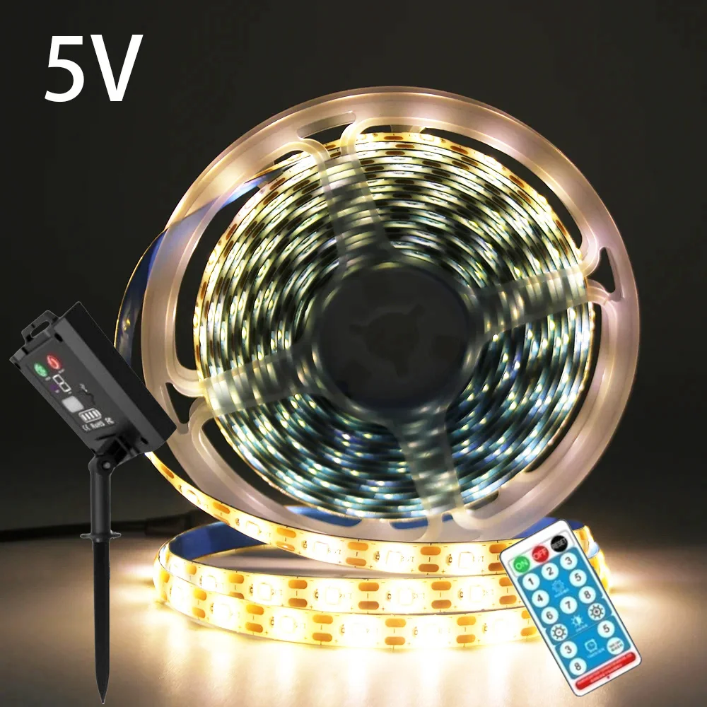 5V Solar LED Strip Light Remote Control 2835 60 LEDs Flexible Tape ...