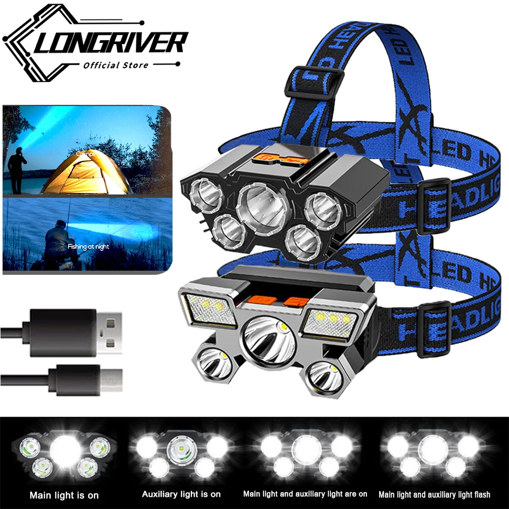 Linterna-frontal-port-til-linterna-de-5LED-con-bater-a-integrada-de ...