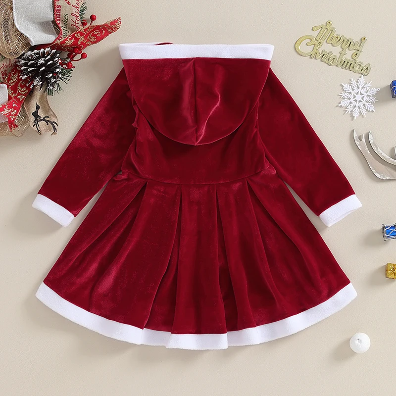 Girls-Winter-Dress-Long-Sleeve-Hooded-Patchwork-Dress-with-Snowflake ...