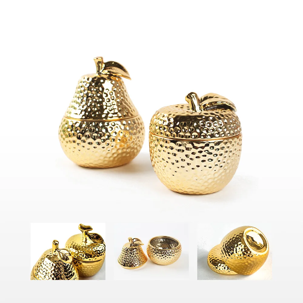 세라믹 보관 항아리 디스플레이 상자 애플 배 모양 보석 상자 뚜껑이 달린 데스크탑 장식품 홈 장식 보관 용품 선물피규어