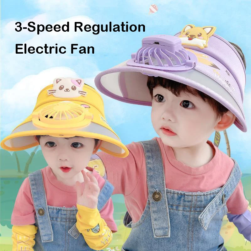 Kids-Summer-Sun-Hat-3-Speed-Regulation-Electric-Fan-Hats-Sun-Visor-Hat ...