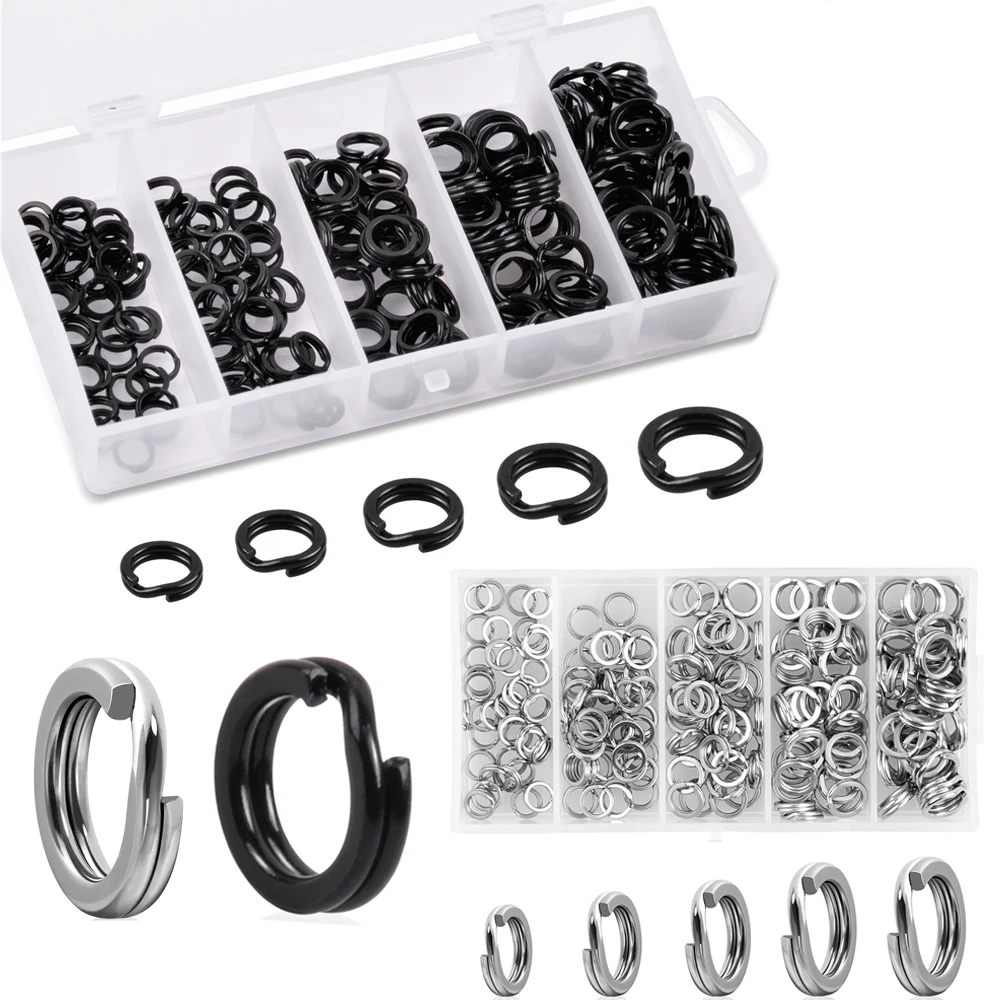 200Pcs-Split-Rings-Set-Black-Silver-Stainless-Steel-O-Rings-Fishing ...