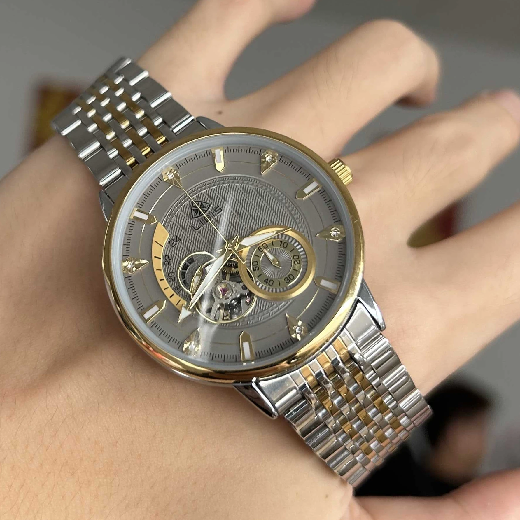 Golden tourbillon transparent fully automatic mechanical watch hollowed ...