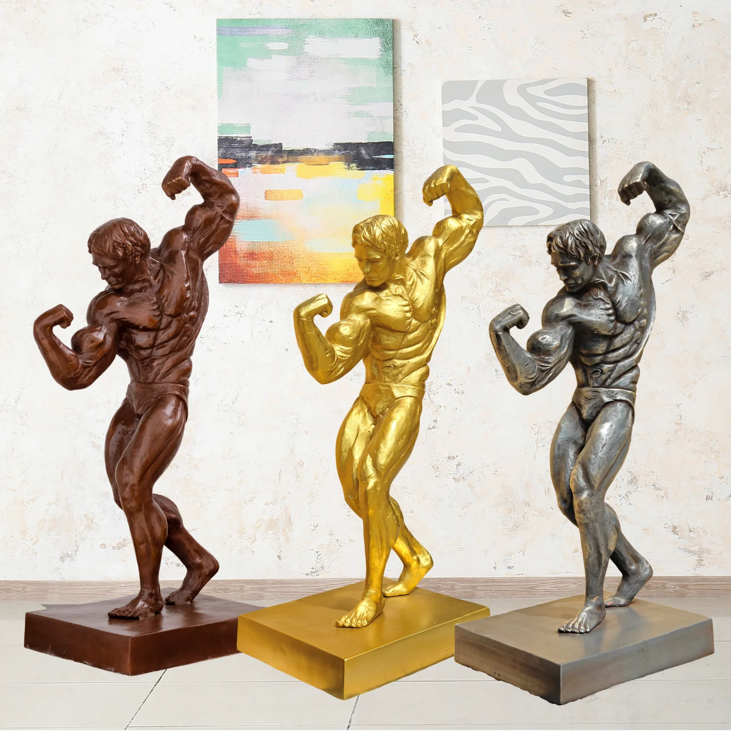 Bronze Muscle Man Statue 62cm Strong Muscular Bodybuilding Sculpture ...
