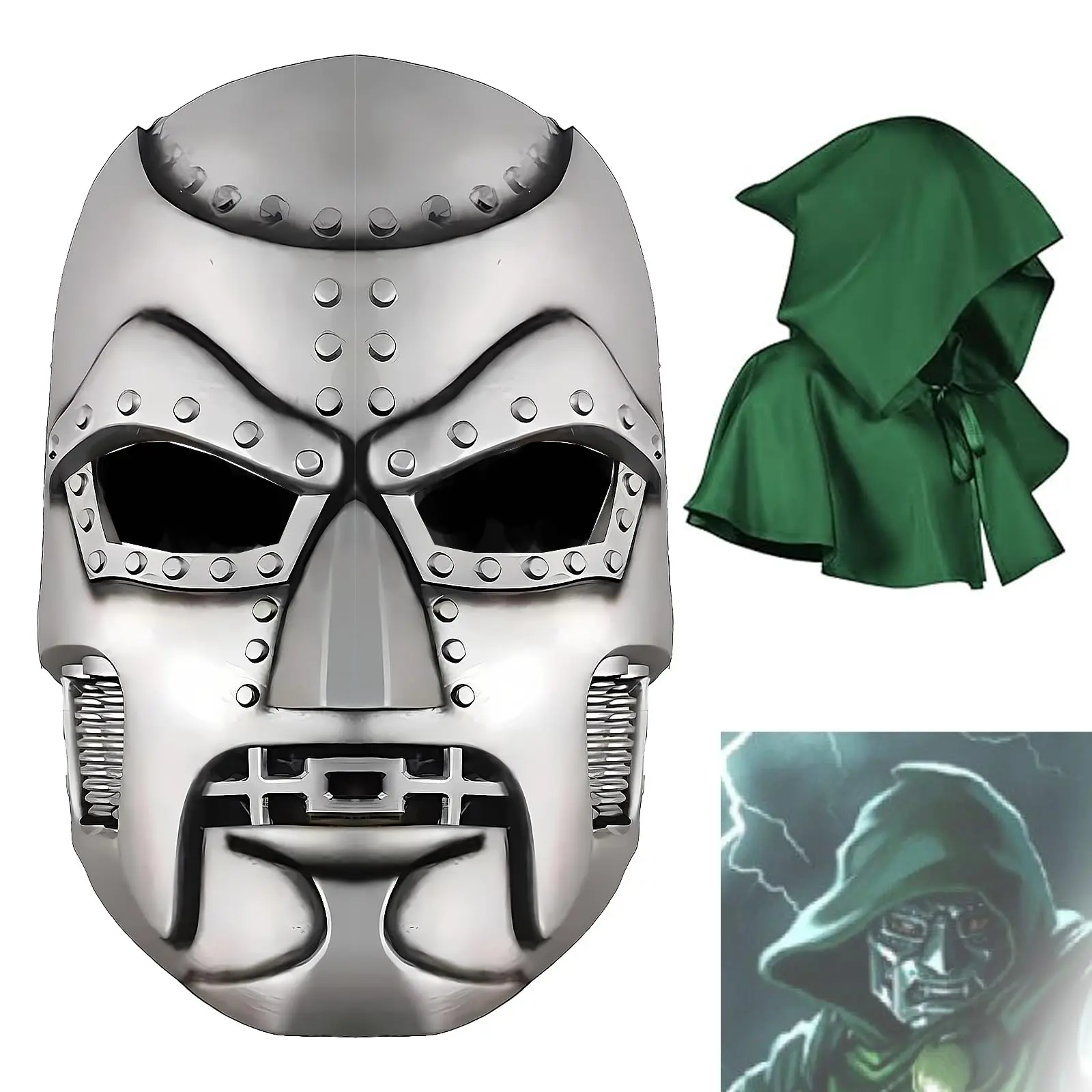 2PCS Dr Doom Mask with Cloak Supervillain Victor Doom Helmet Carnival ...