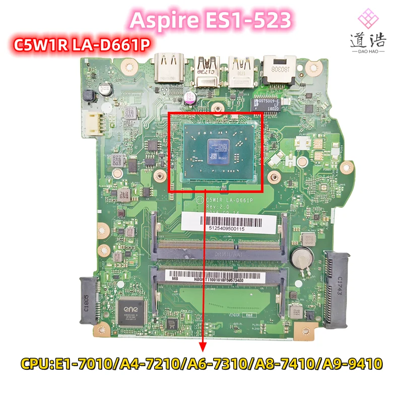 LA-D661P-For-Acer-Aspire-ES1-523-Laptop-Motherboard-C5W1R-With-E1-7010 ...