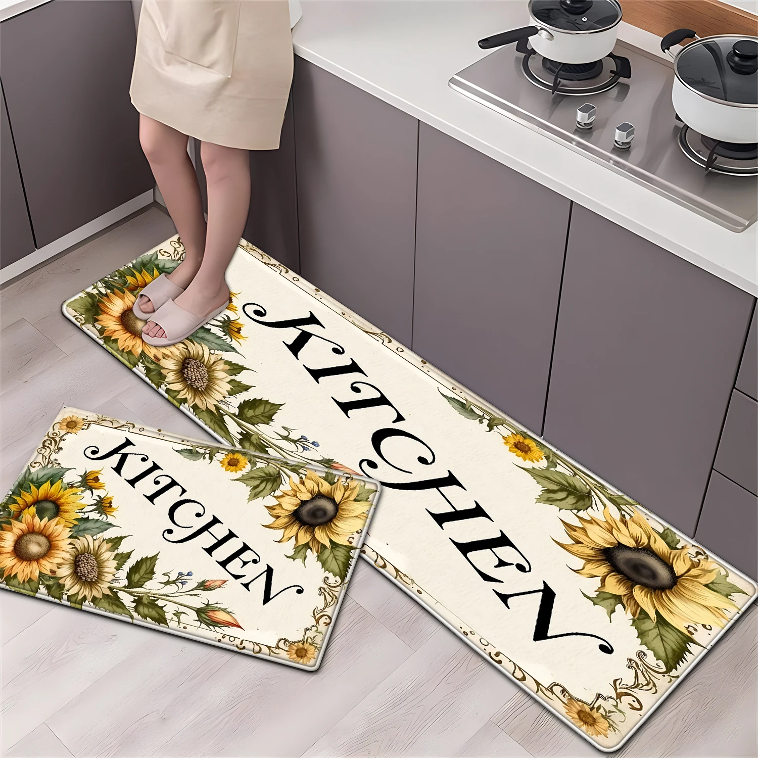 2pcs-set-Sunflower-Kitchen-Wooden-Board-Print-Floor-Mat-Living-Room ...