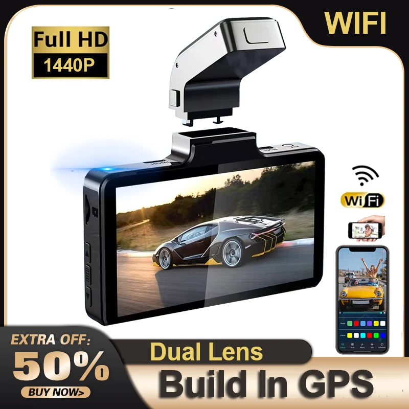 Car Dashcam DVR WIFI 1440P Camera Dual Lens Recorder 24H Parking ...