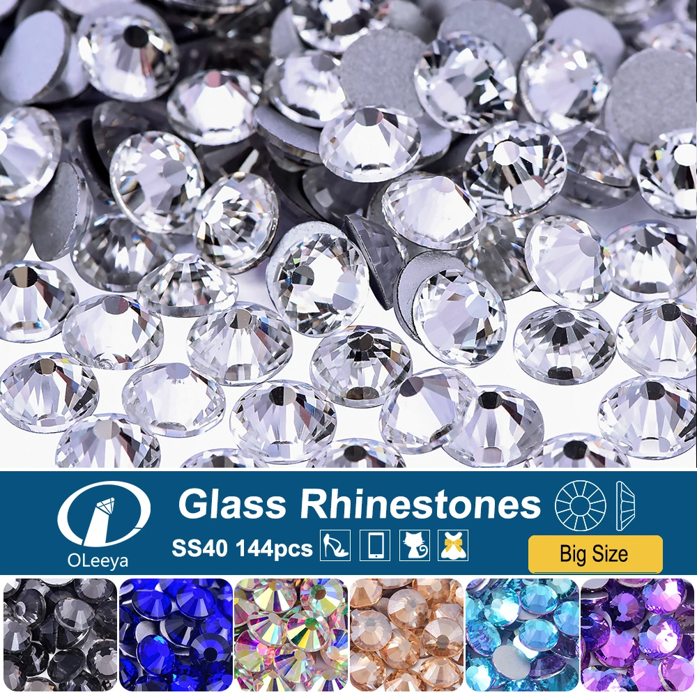 Oleeya-SS40-8mm-144pcs-New-Colors-Glitter-Crystal-Glass-Non-Hotfix ...