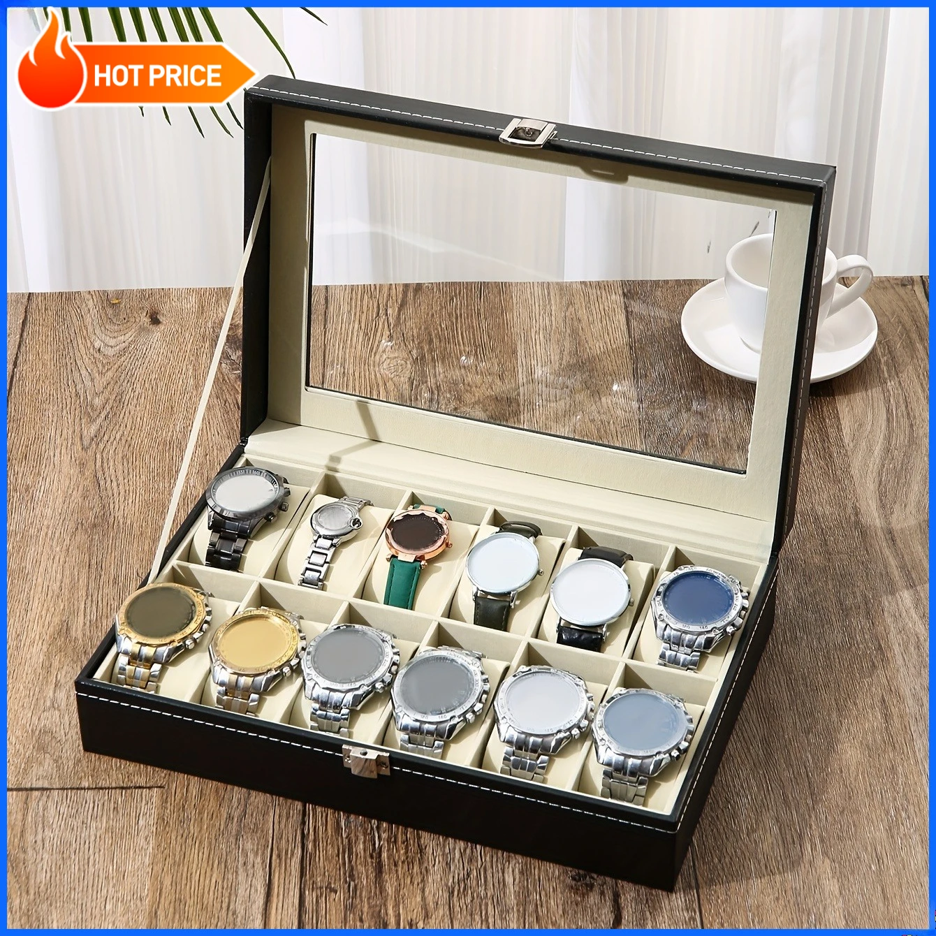 A Faux Leather Watch Storage Box That Holds 12 Watches, Perfect for ...