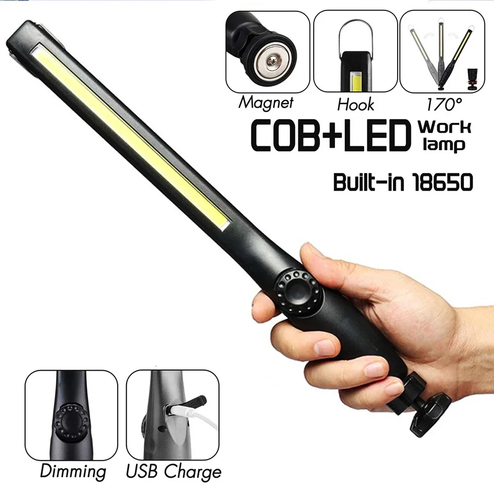 USB Rechargeable COB LED Work Light Portable Magnetic Cordless ...