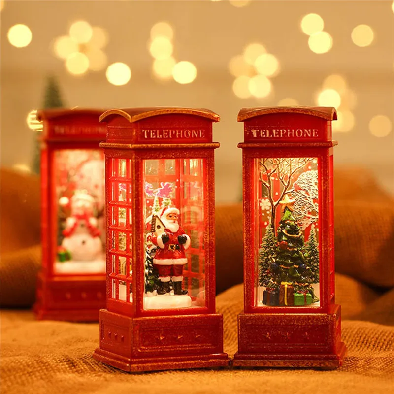 Christmas Santa Claus Glowing Phone Booth Small Oil Lamp Wind Lantern ...