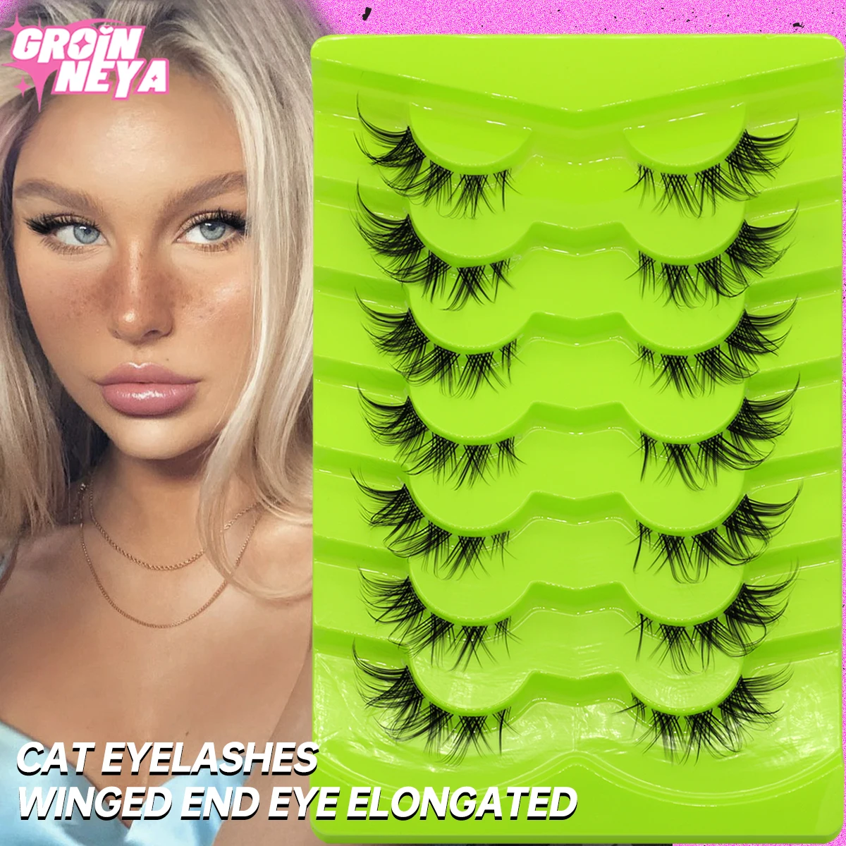 GROINNEYA Cat Eye Lashes Natural long Manga Lashes Faux Mink Eyelashes ...