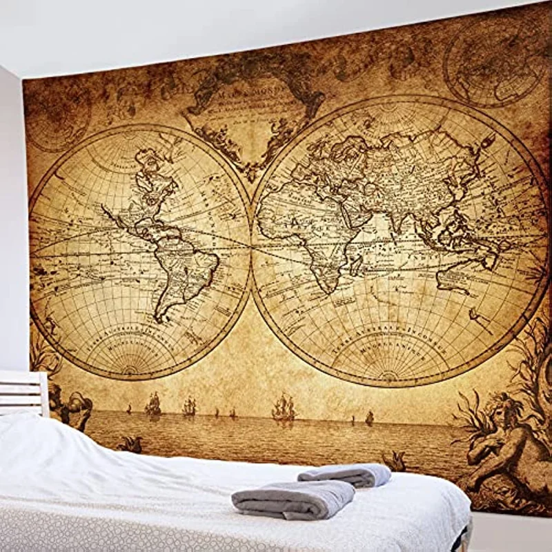 World-Map-Tapestry-Vintage-Sea-Road-Ancient-Treasure-Map-Wall-Hanging ...