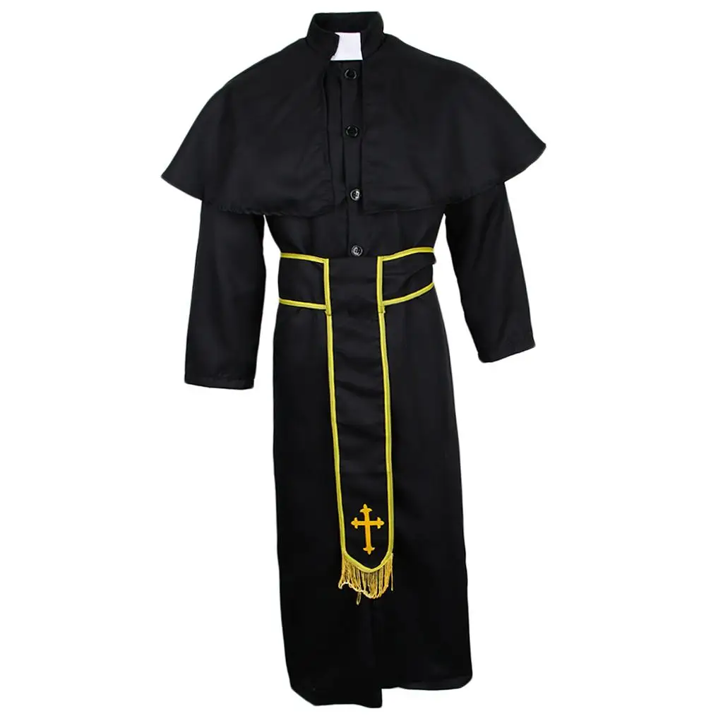 Halloween Priest Cosplay Outfit Women Men Cape Coat Church Father Vicar ...