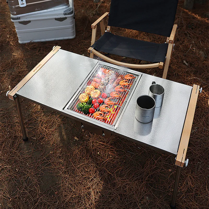 Camping-Stainless-Steel-Folding-Table-Portable-Combination-BBQ-Table ...