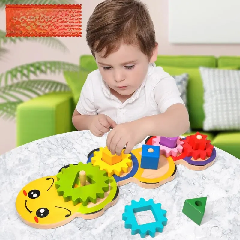 Educational-Wooden-Toy-Spinning-Wheel-Caterpillar-Shape-Logic-Thinking ...